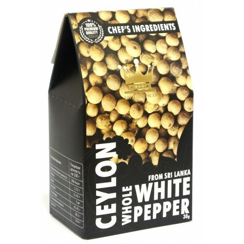 Whole WHITE PEPPER From Sri Lanka, United Spices (перец белый горошек из Шри Ланки, Юнайтед Спайсез), 30 г.