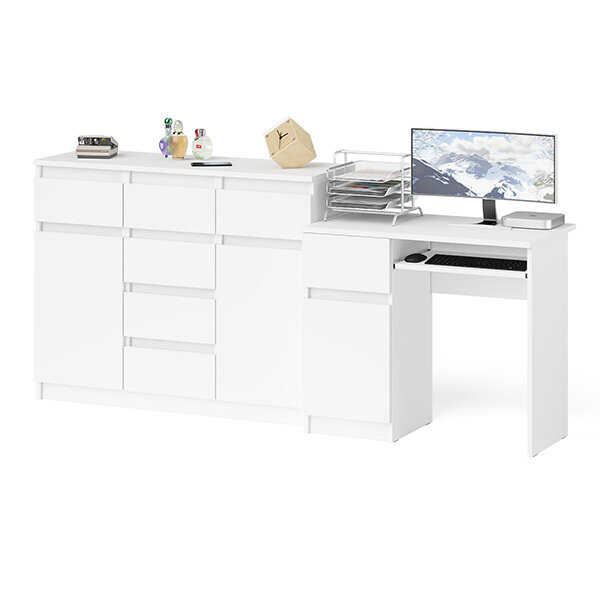 Стол компьютерный Мори МС-1 левый + Комод МК1200.4, цвет белый