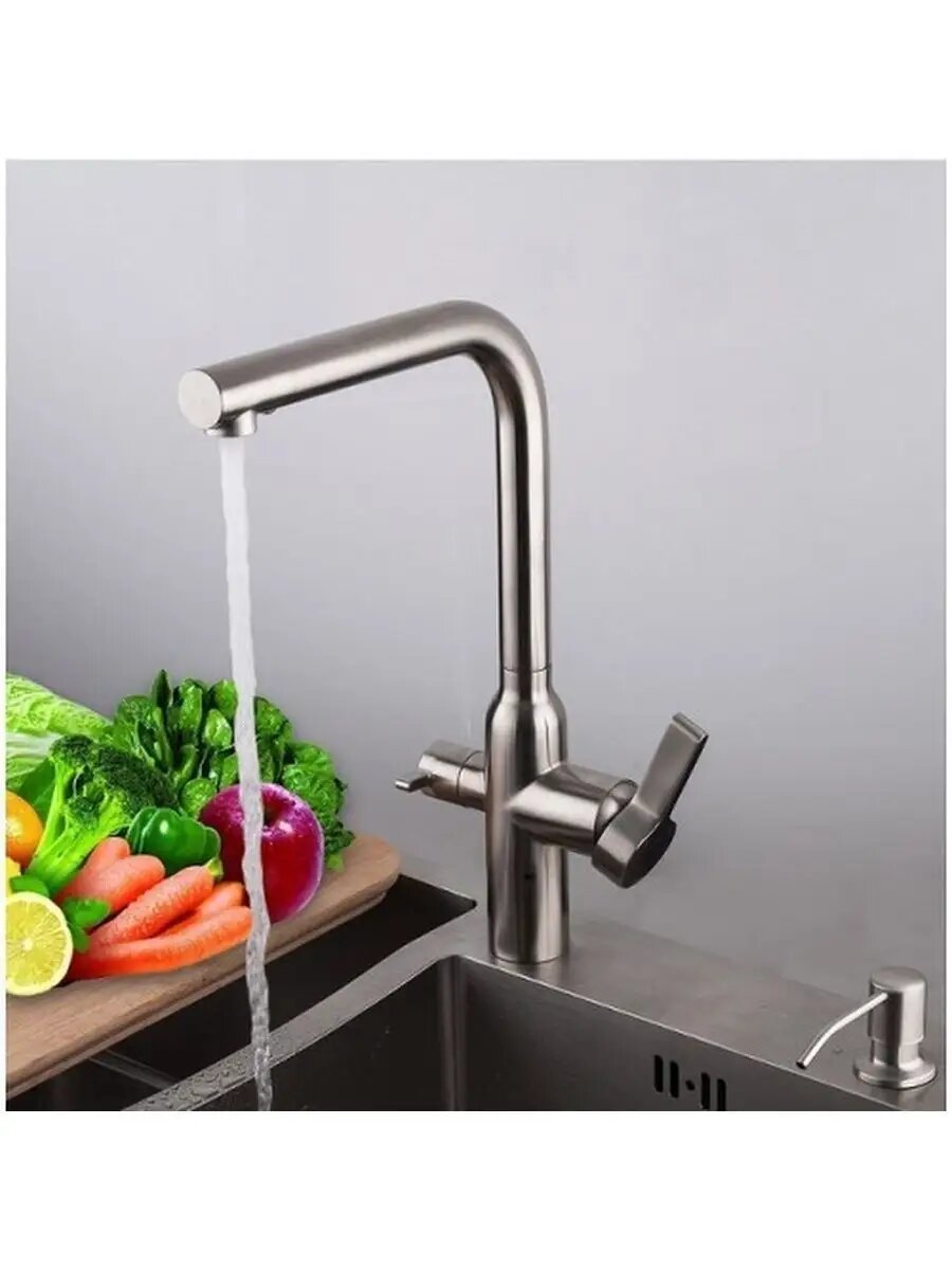 Смеситель для кухни Gappo G4399-4 с фильтром, нержавеющая сталь, сатин