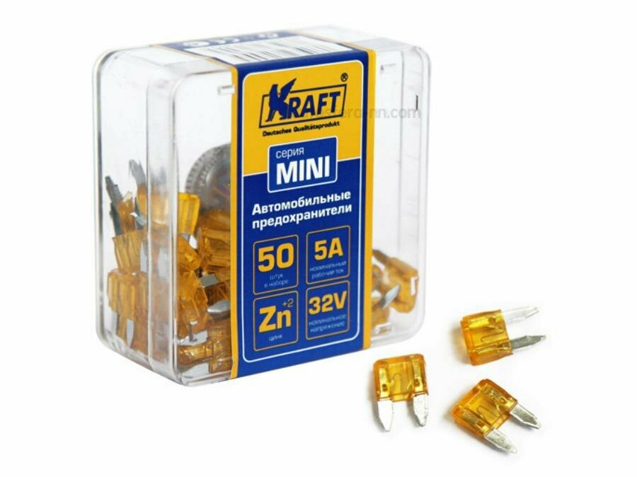 KRAFT KT870009 Набор предохранителей 5А (MINI 50шт) пласт. кор.