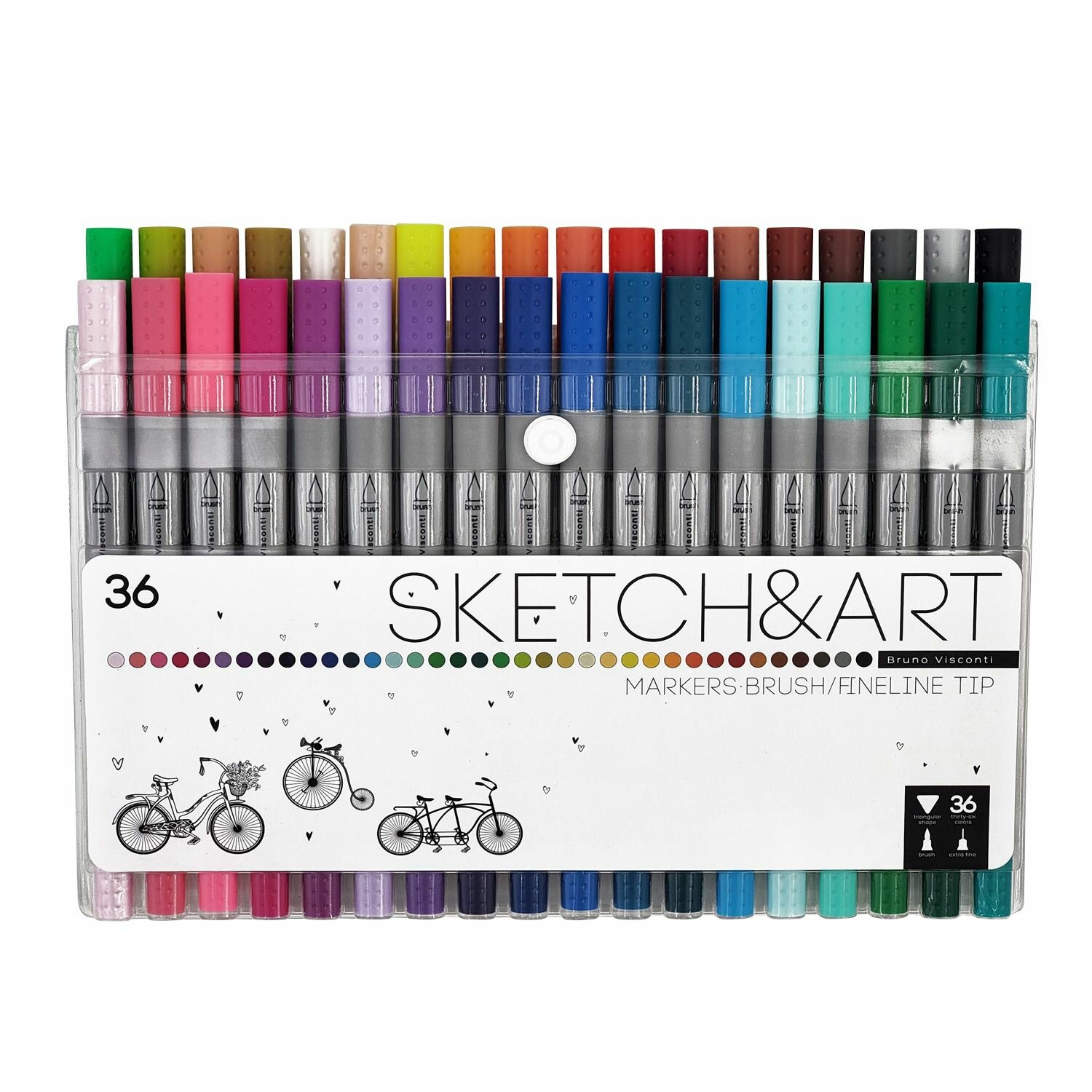 Набор маркеров для скетчинга Bruno Visconti "SKETCH&ART" двухсторонние ( кисточка и линер ), 36 цветов арт.22-0100