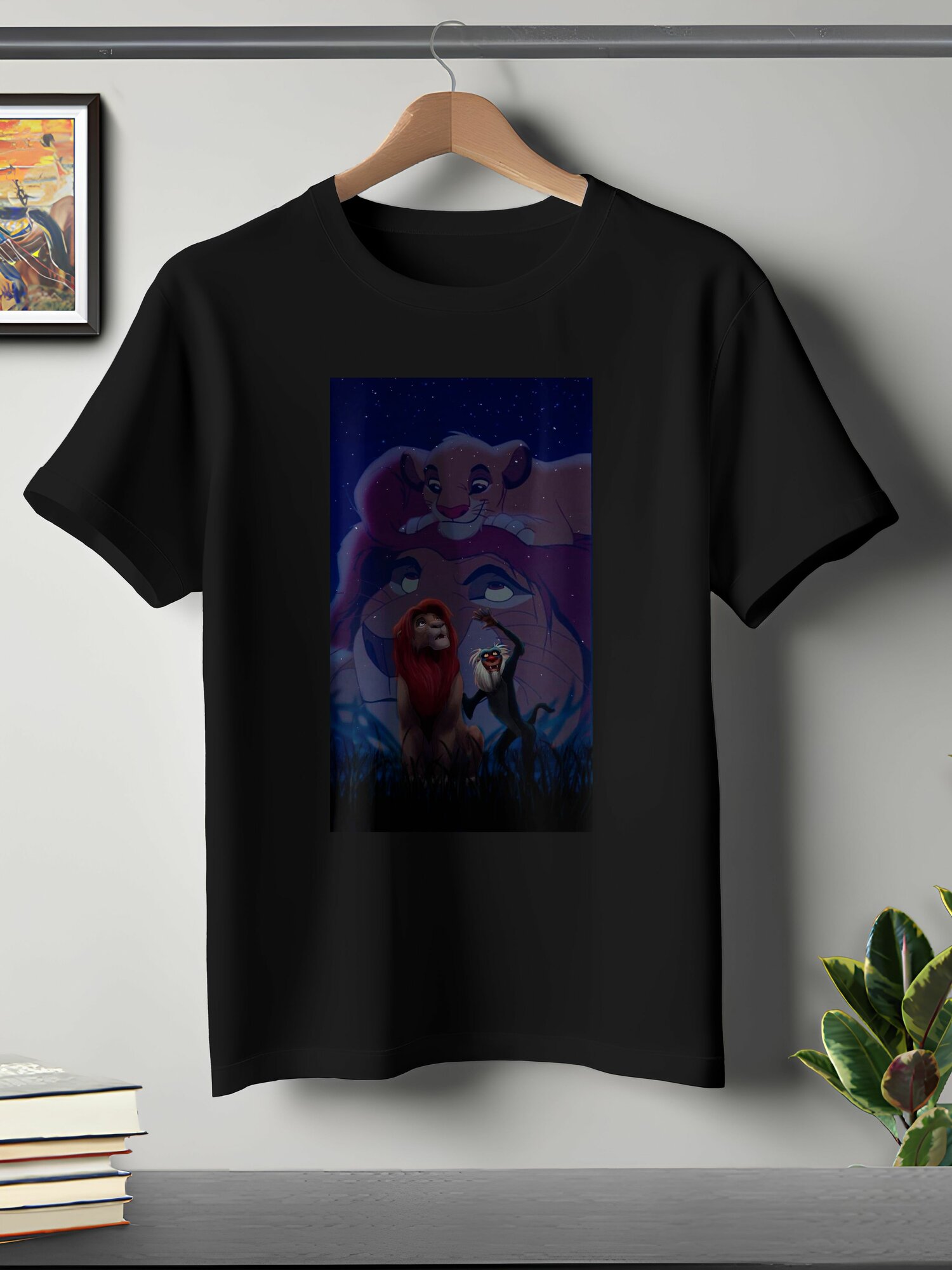 Футболка ONEQ унисекс 50-52 (XL) размер с принтом Король Лев, черная