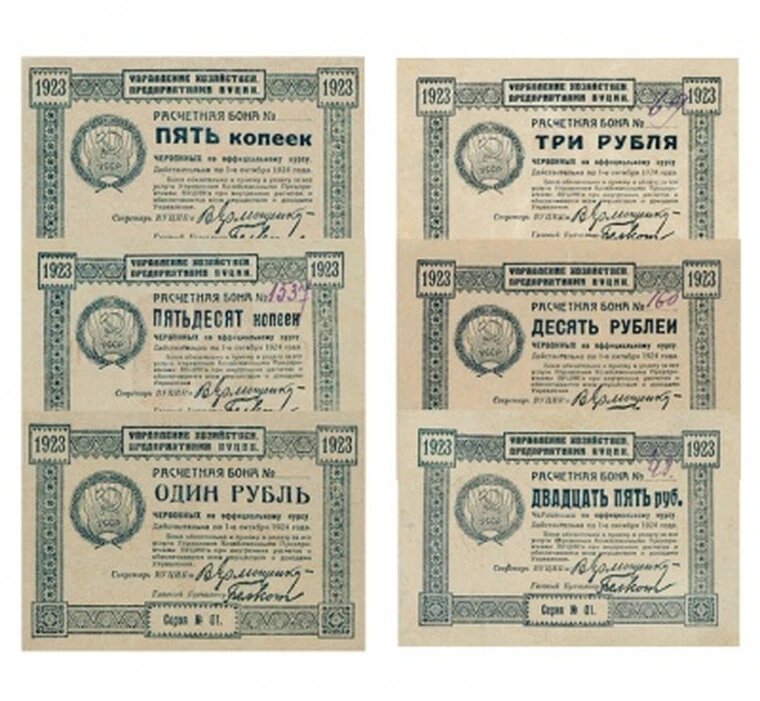 5 копеек - 25 рублей 1923 вуцик, набор 6 копий сувенирная копия, банкноты и купюры редкие коллекционные