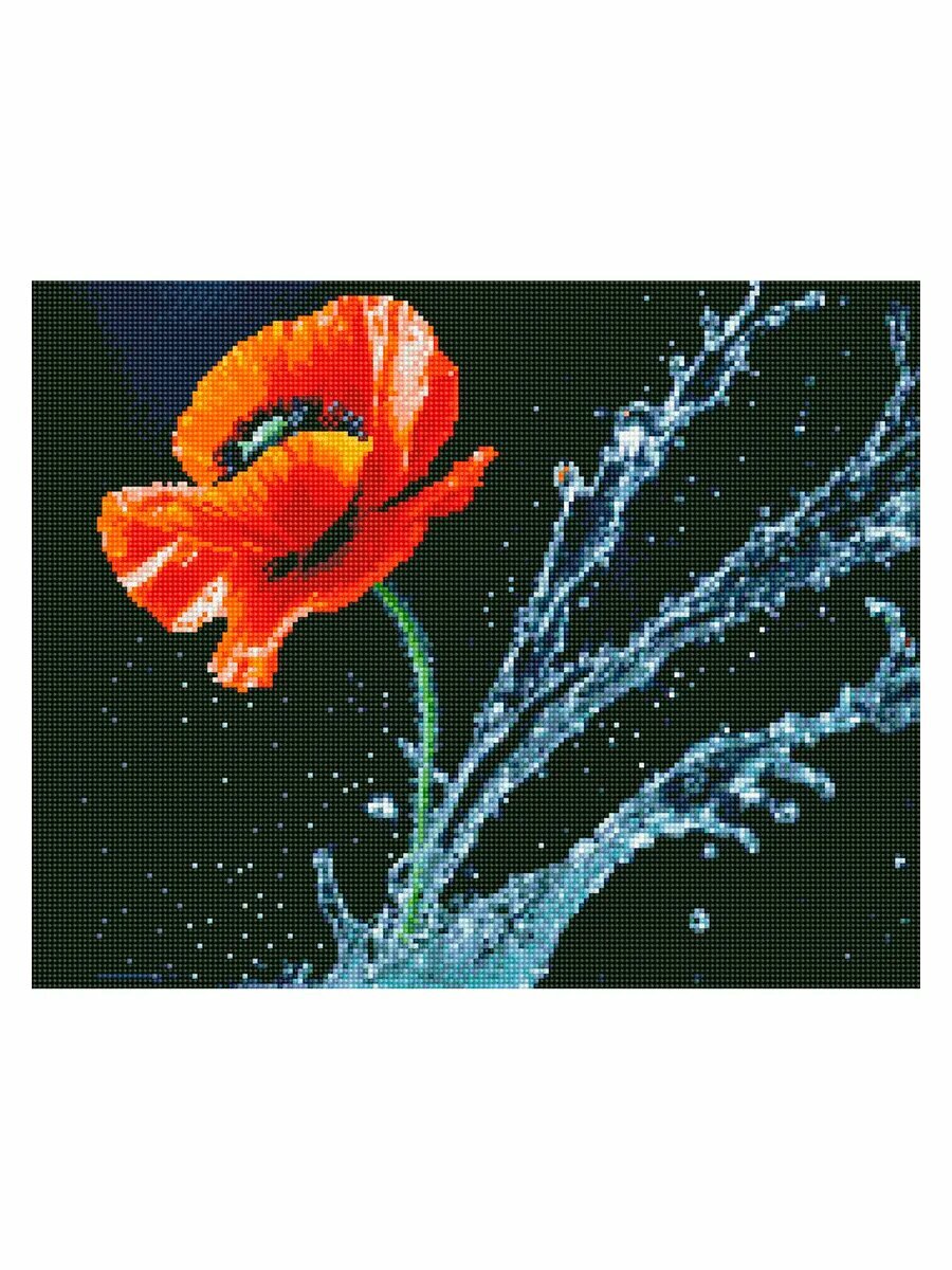 Алмазная мозаика 40x50 см, Мир в капле "Мак" 1. Kubanstar
