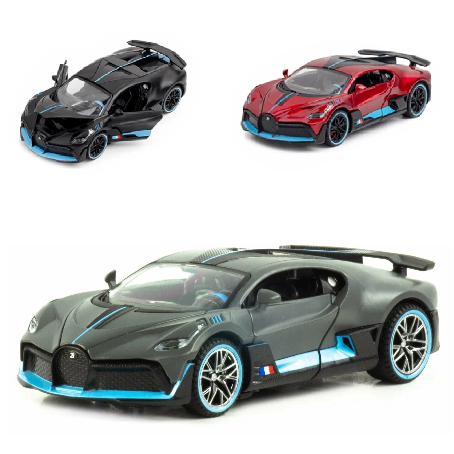 Инерционная металлическая машинка Bugatti Divo 1:32, звук, свет, открываются двери и капот