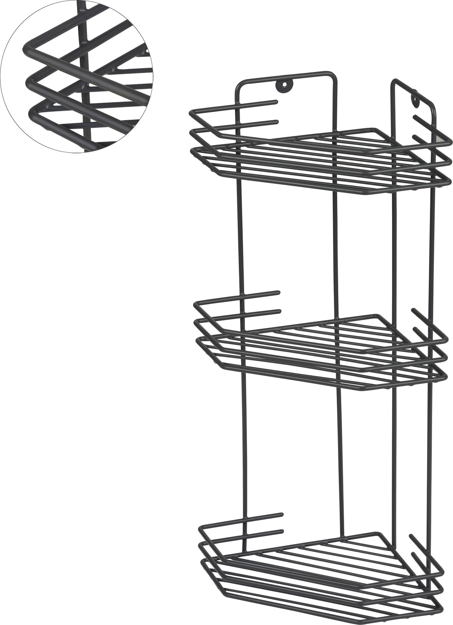 Полка угловая трёхъярусная 20,5*20,5*52 см (термопластичное покрытие) графит