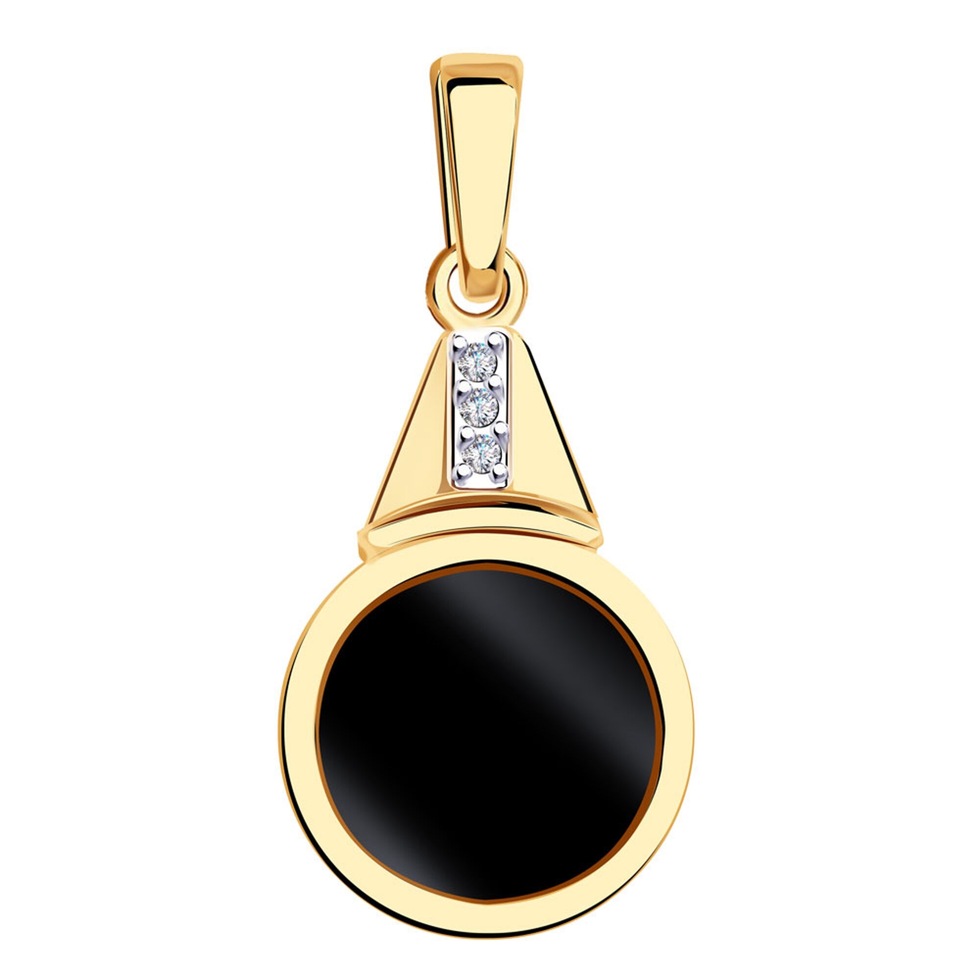 Подвеска, красное золото, 585 проба, оникс, фианит