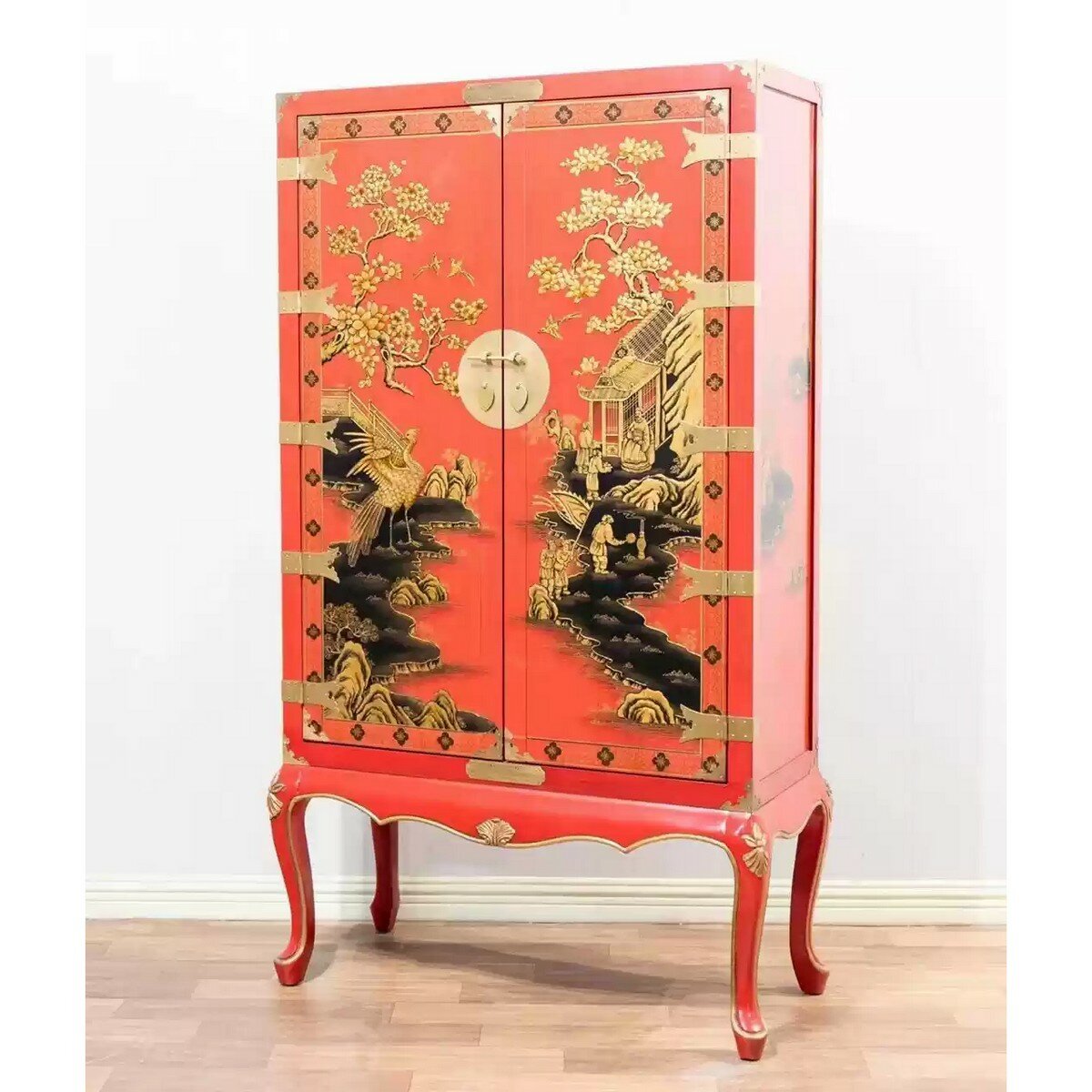 Аутентичный китайский комод Chin с росписью (стиль 18 красный 99*45*173 см)