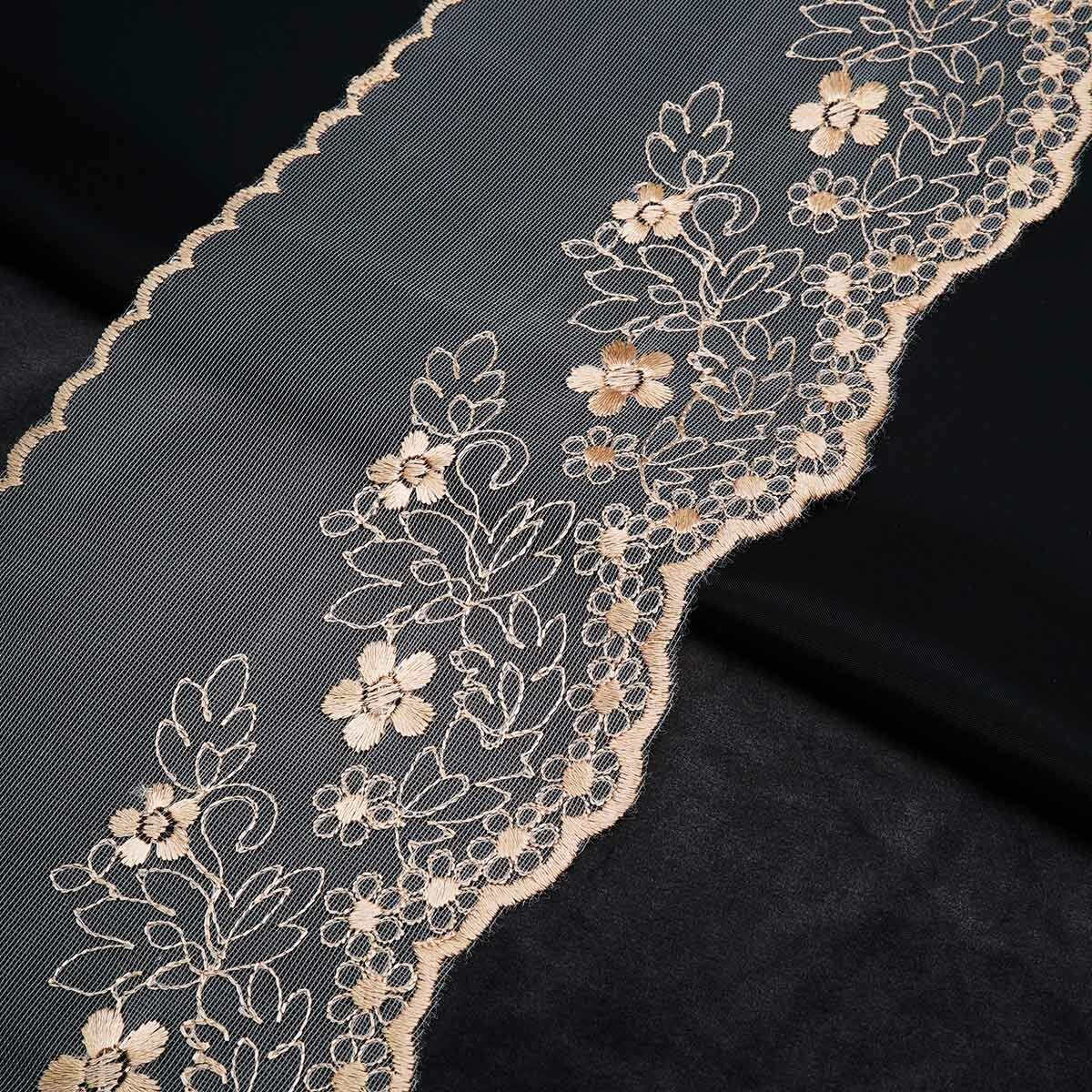 Кружево для рукоделия, на сетке декоративное, 14 см × 13,72 м, бежевое, для отделки одежды и текстиля, Айрис