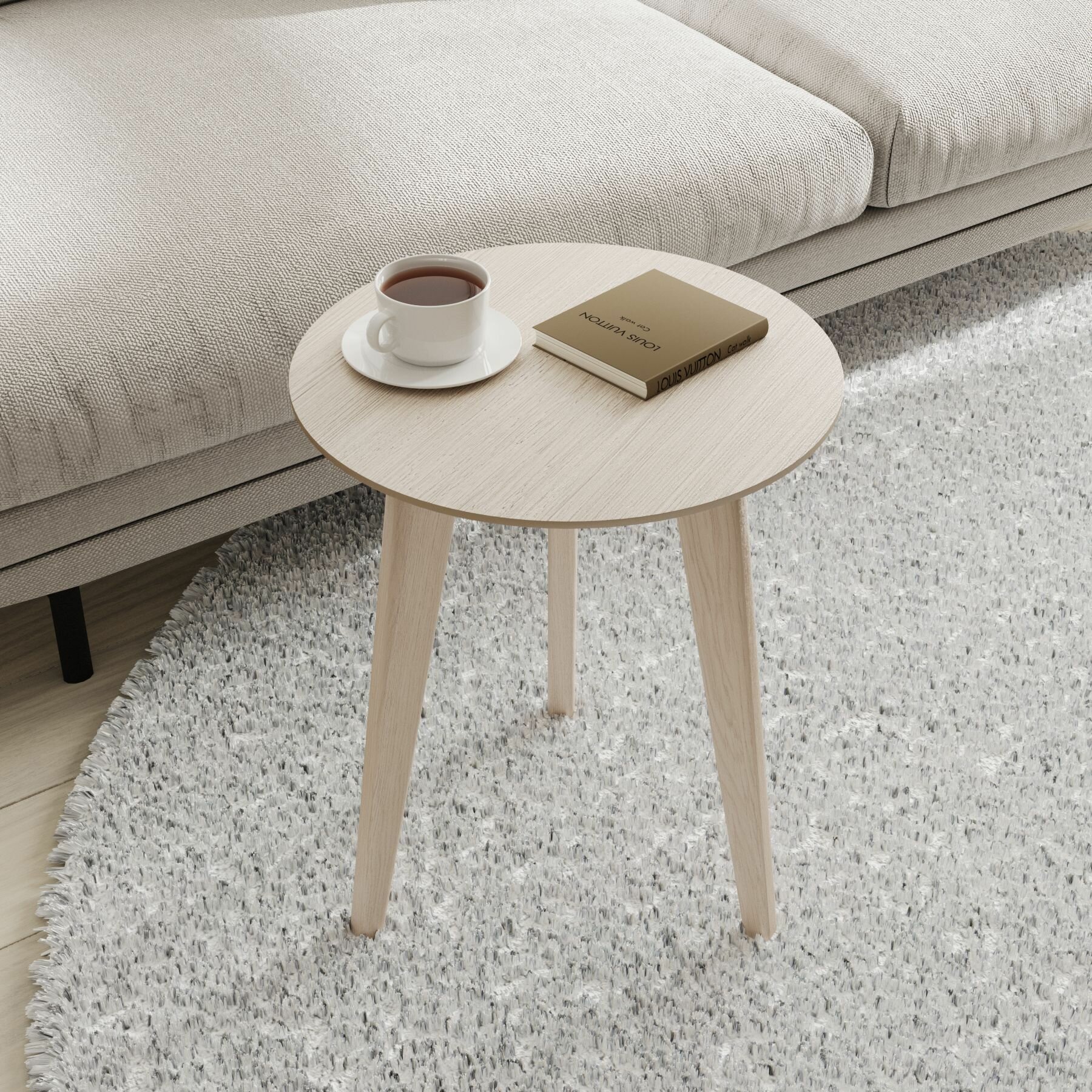 Кофейный столик круглый, Place it Home, Беленый дуб, диаметр 41см