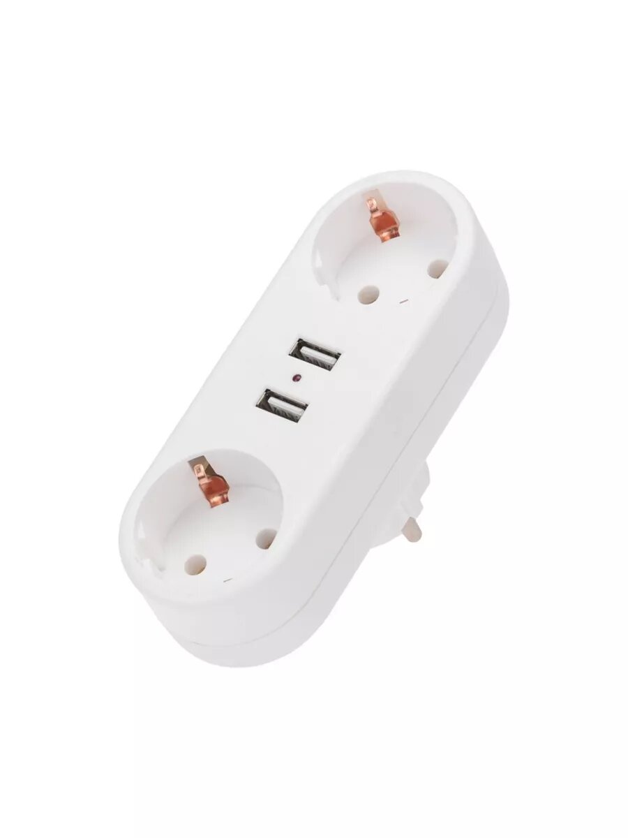 Двойник линейный 16А + 2 USB 2.4А