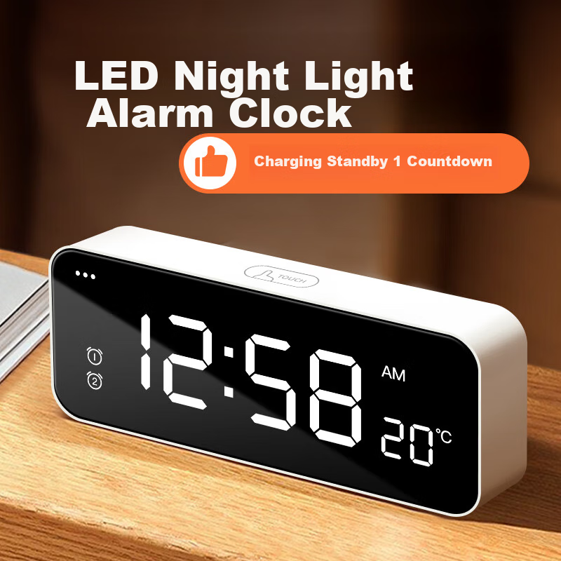Mashi Alarm Clock, Student Luminous Countdown Timer, LED Smart Rechargeable Multifunctional Study-Specific Wake-Up Device, New Year Gift, Back-To Essential, Electronic Clock, White