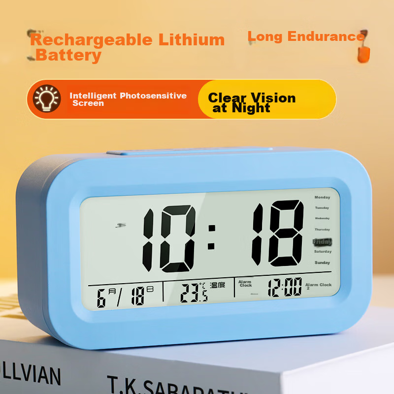 Compas Alarm Clock for Students, Wake-Up Aid, Desktop Electronic Clock, Children's Student Alarm Clock, 2139 Blue Rechargeable Model