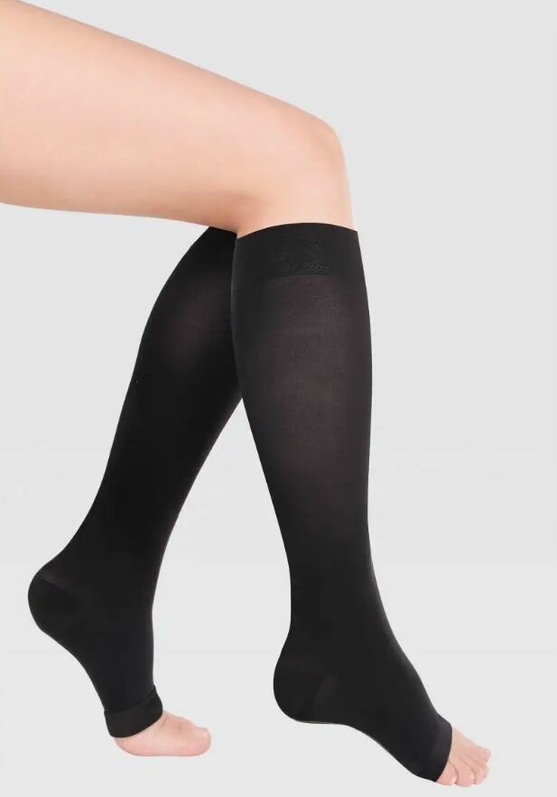Гольфы медицинские компрессионные с открытым носком ORTO 315Т, черный, Long, 1 класс компрессии, размер S