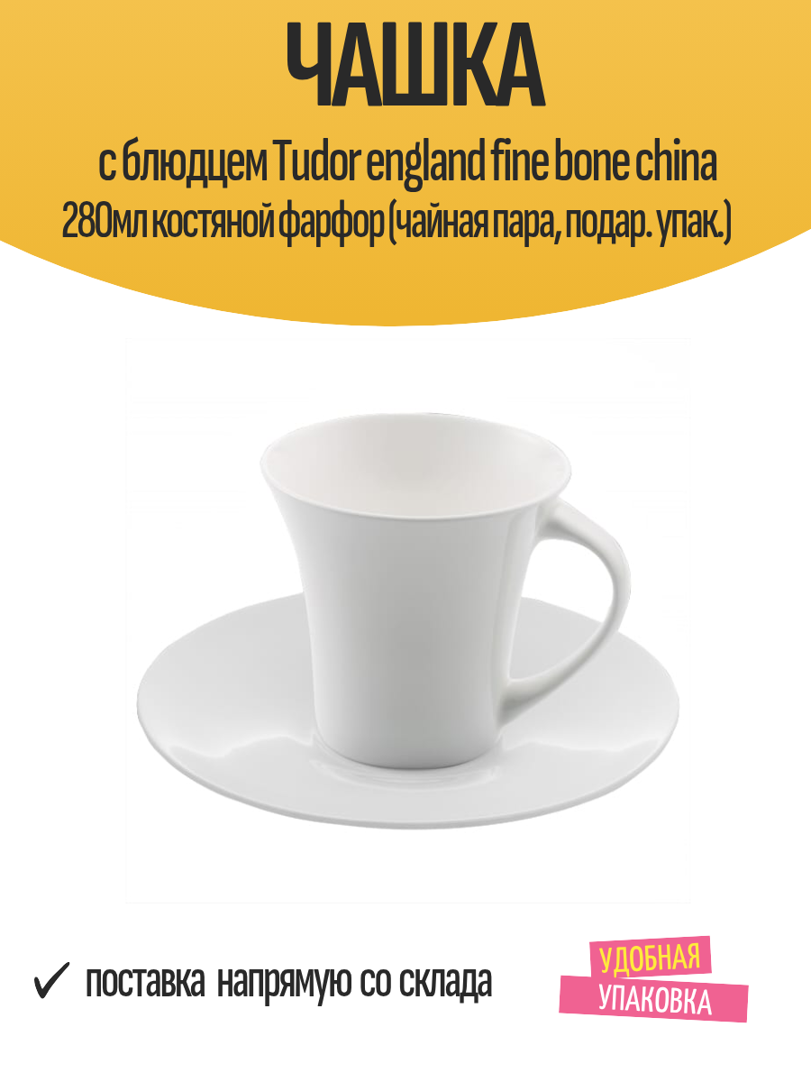 Чашка с блюдцем Tudor england fine bone china 280мл костяной фарфор (чайная пара, подар. упак.)