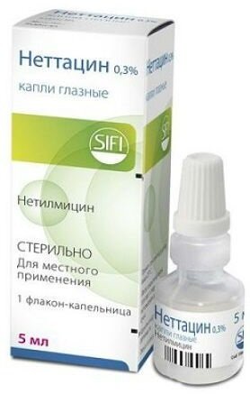 Неттацин, капли глазные 0.3%, 5 мл для лечения инфекций век и наружных отделов глаза