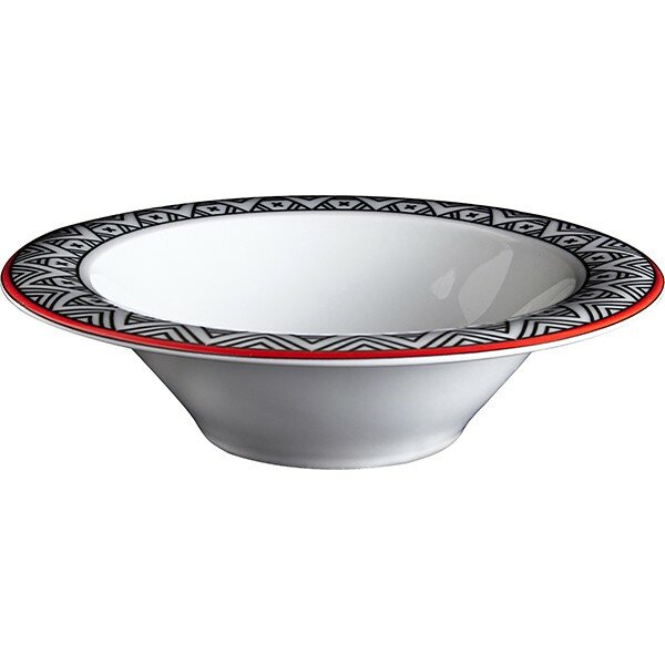 Тарелка глубокая «Мезень» Эстет Геометрия, фарфор, 22 см, белый, красный (Башкирскии фарфор)
