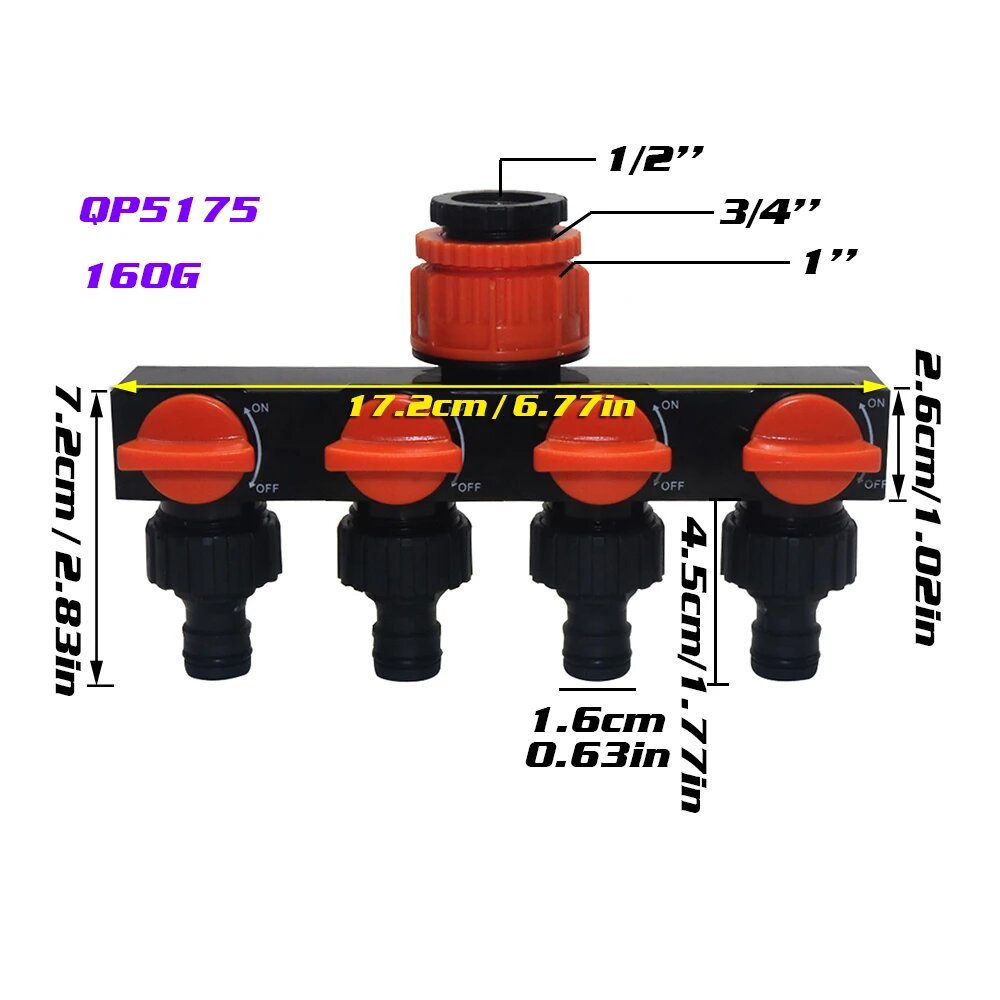 1 шт. для водопроводной трубы, 4-ходовые разветвители для шлангов, разветвитель клапана, разъемы для шланга, разъемы для крана 3/4 дюйма, разъем для полива, распределитель