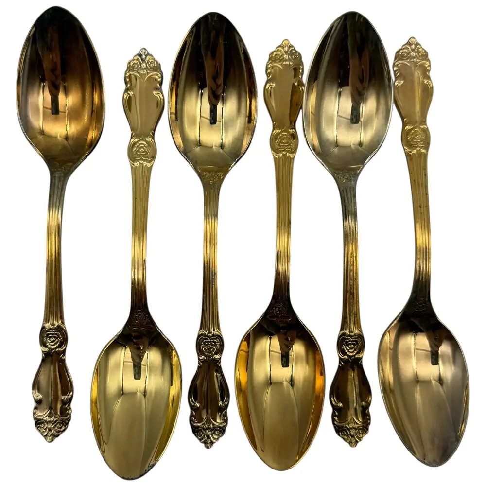 Ложка десертная "Лира", 18 см, (набор 6 шт), 1980-1990 гг, МНЦ, позолота, Кольчугино, СССР