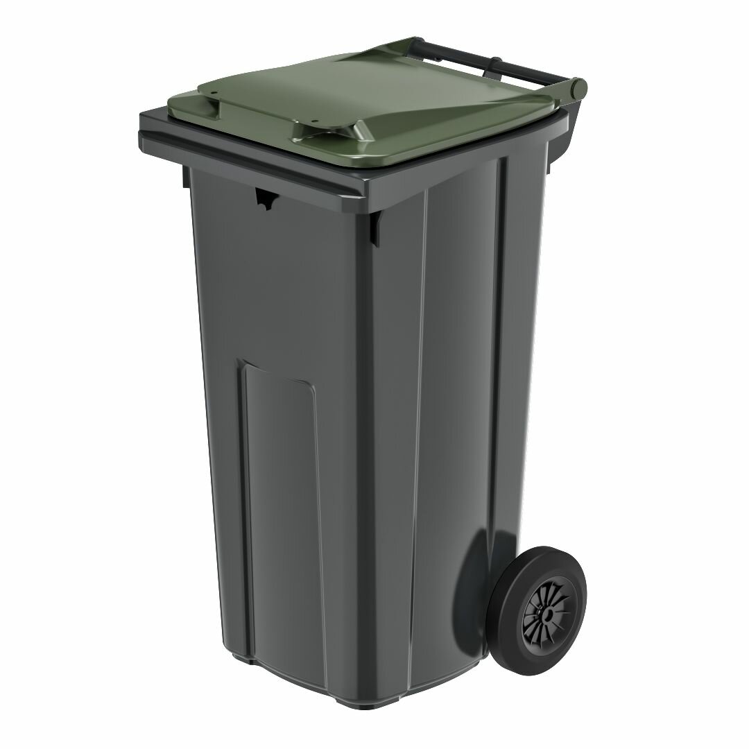 Контейнер для мусора 120 л на колесах, серый с зеленой крышкой