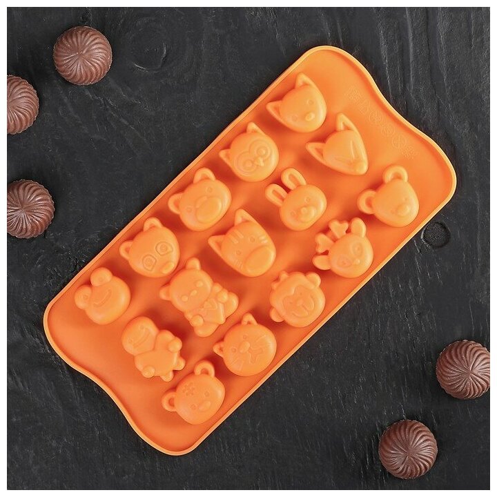 Форма ТероПром 1403932 для льда и кондитерских украшений Доляна «Мордашки», 21×10,5 см, 15 ячеек (2,5×2,3 см), товар без выбора конкретного цвета, 1403932