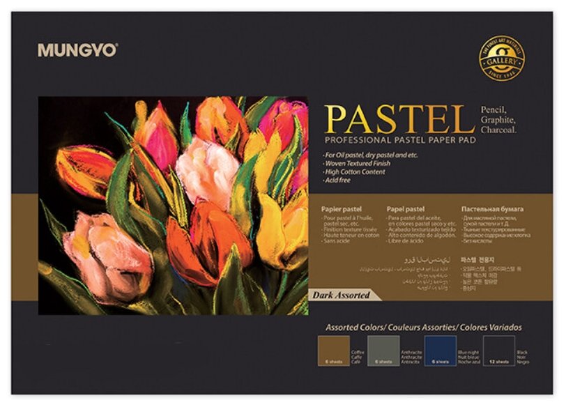 Mungyo Склейка для пастели, 160г/м2, А3, 20л, 3цв х 4л + черная 8л