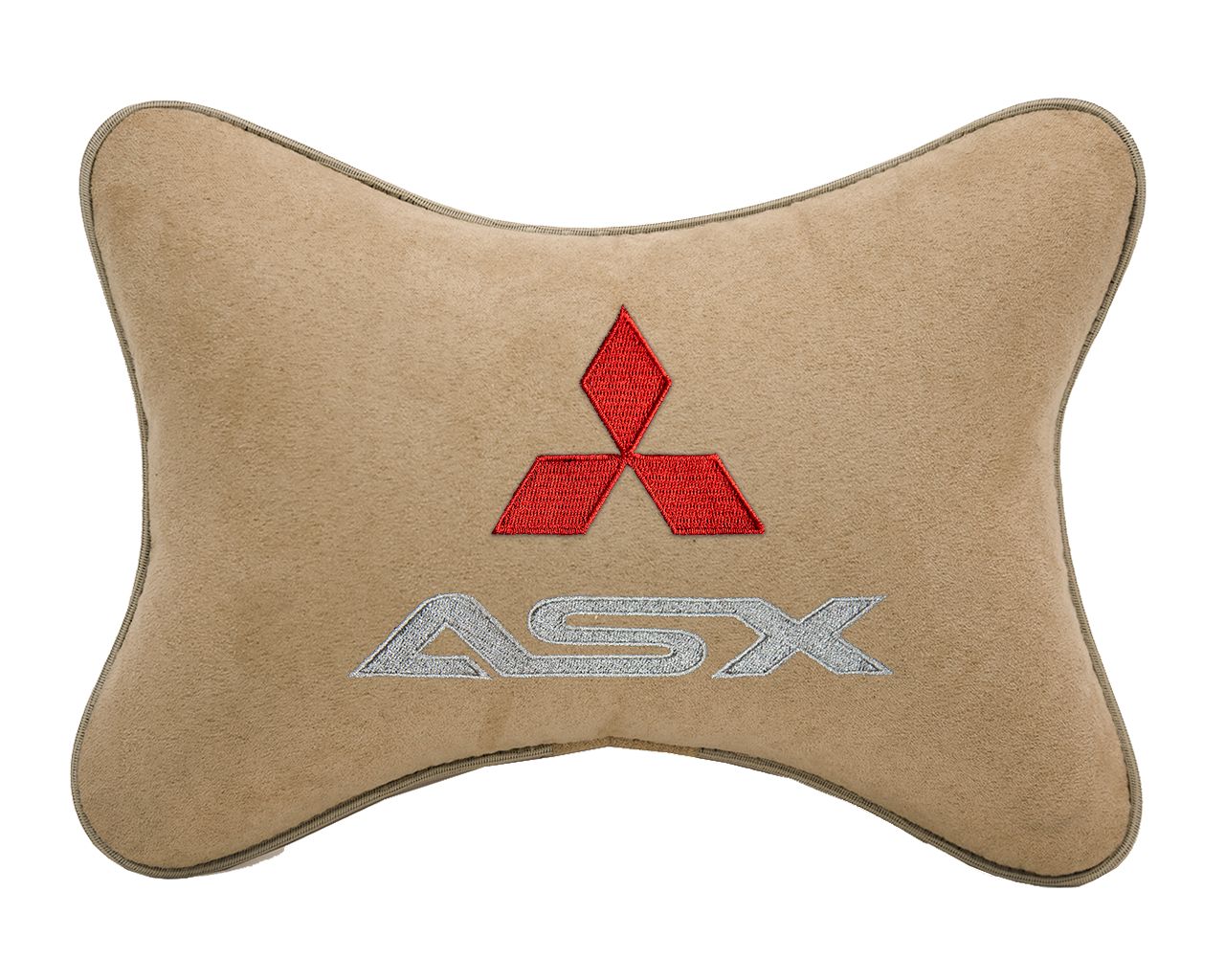 Автомобильная подушка на подголовник алькантара Beige c логотипом автомобиля MITSUBISHI ASX