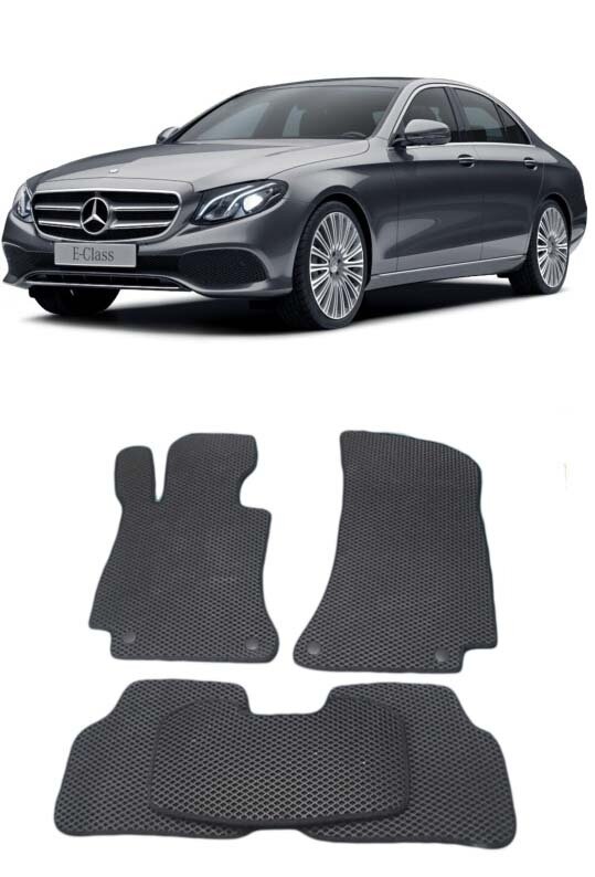 Ева коврики Mercedes-Benz Е-класс V (W213) седан 2016 -/ Ева ЭВА сота/ цвет Черный c синей окантовкой / EVA Smart / коврики в салон автомобиля Мерседес Бенц