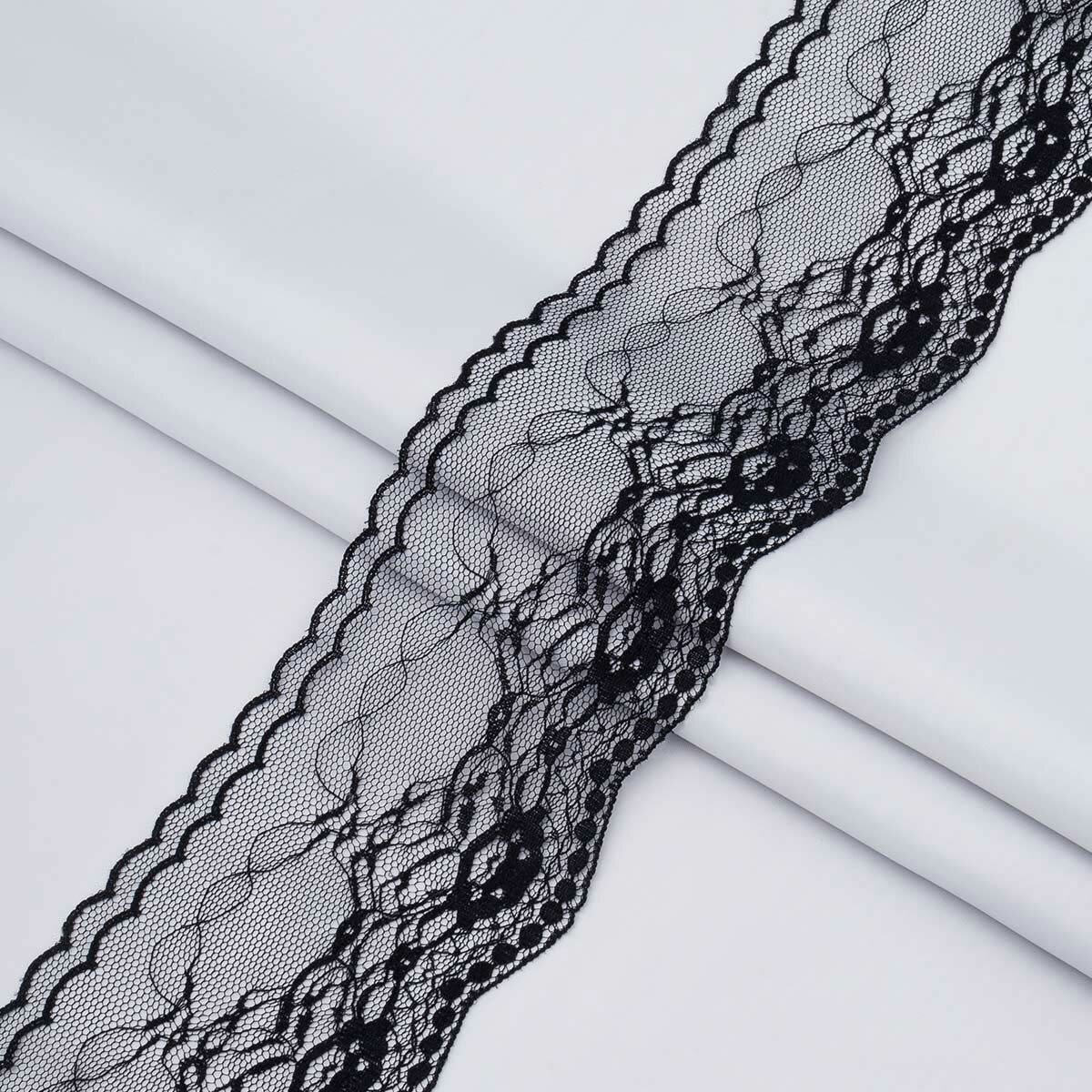 Кружево на сетке для шитья Айрис, 8,5см*3,4 м (+/- 4 см) 0623-3013, черный