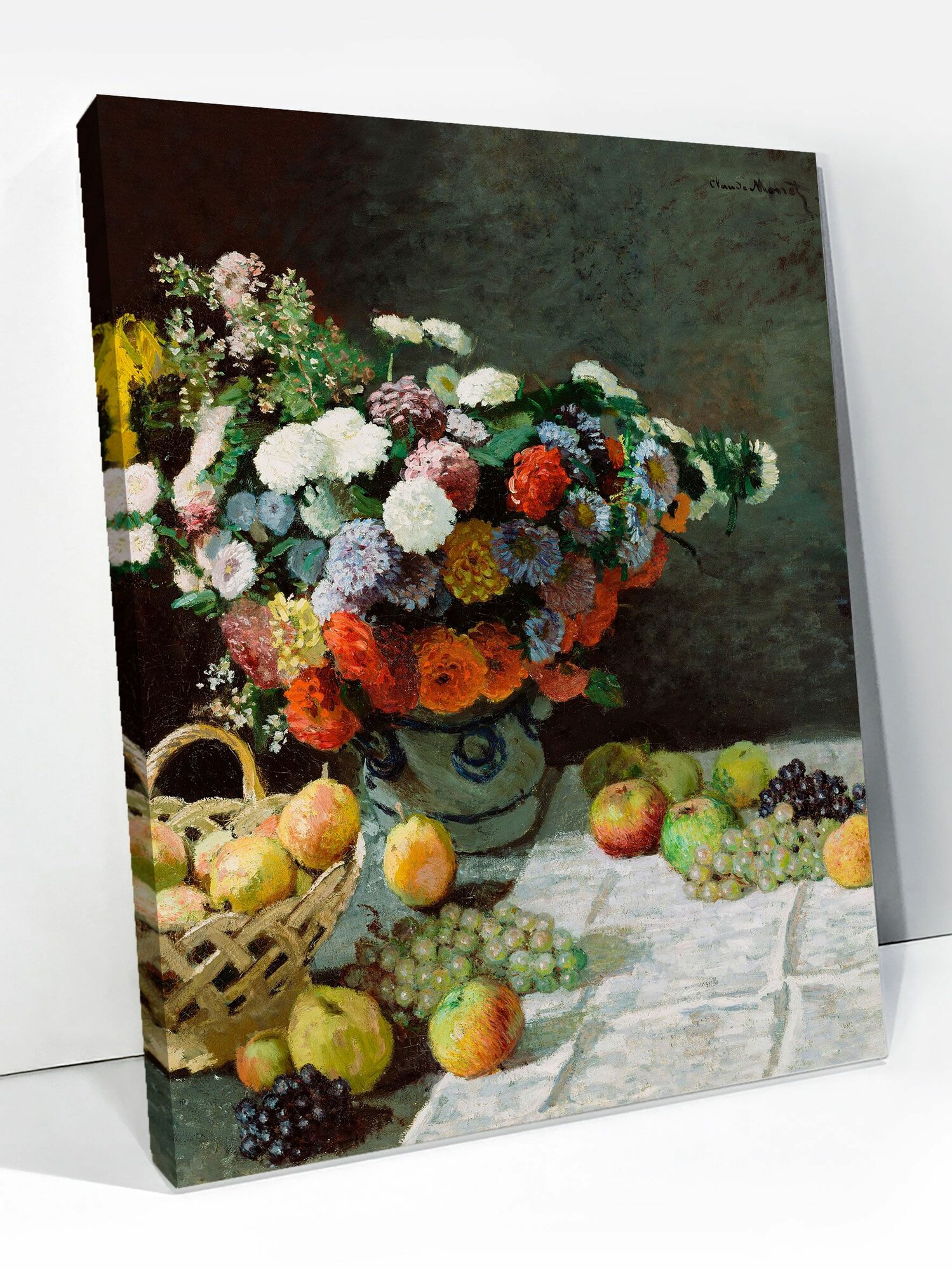 Картина Клод Моне Натюрморт цветы и фрукты на холсте 70х55см