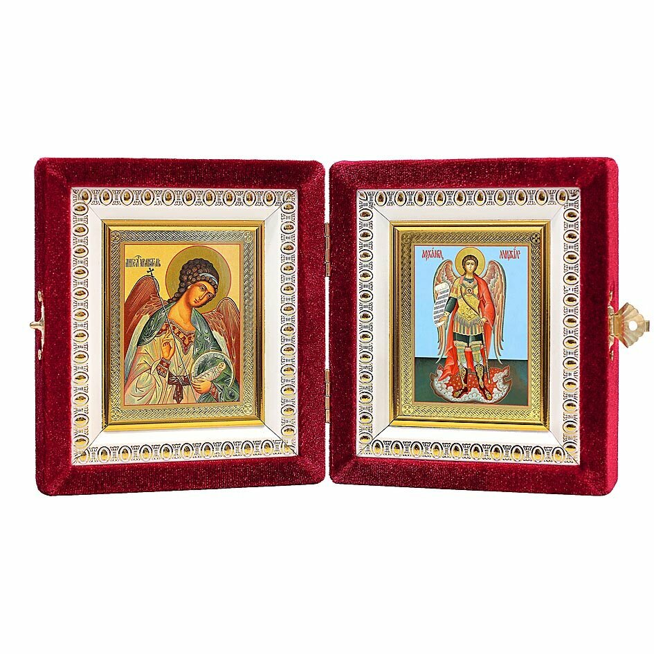Складень именной "Архангел Михаил, Архистратиг (лик № 163) - Ангел Хранитель (лик № 110)", размер ликов 6*7,5 см