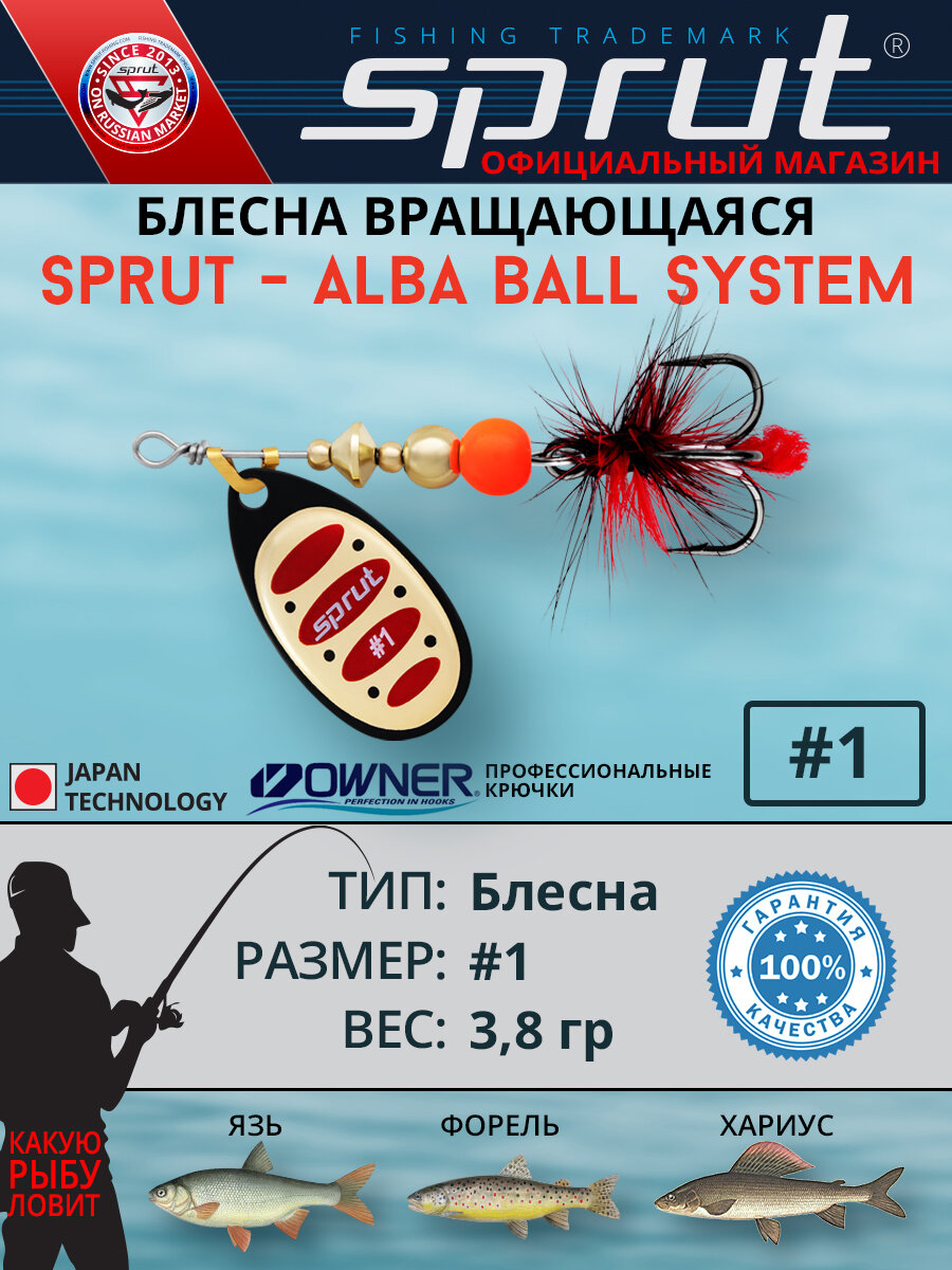 Блесна Вращающаяся Sprut Alba Ball System #1 (65mm/3,5g/BKGR)