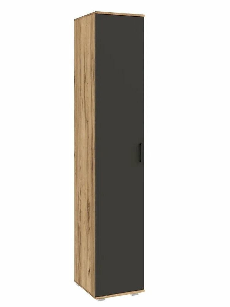 Шкаф распашной пенал Белла (гостиная) (Графит, Дуб крафт) 400х2120х470 мм