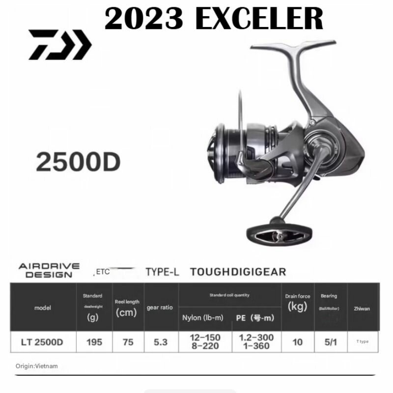2023 Daiwa Exceler LT Маленькое универсальное вращающееся колесо, легкая катушка для дальней рыбалки