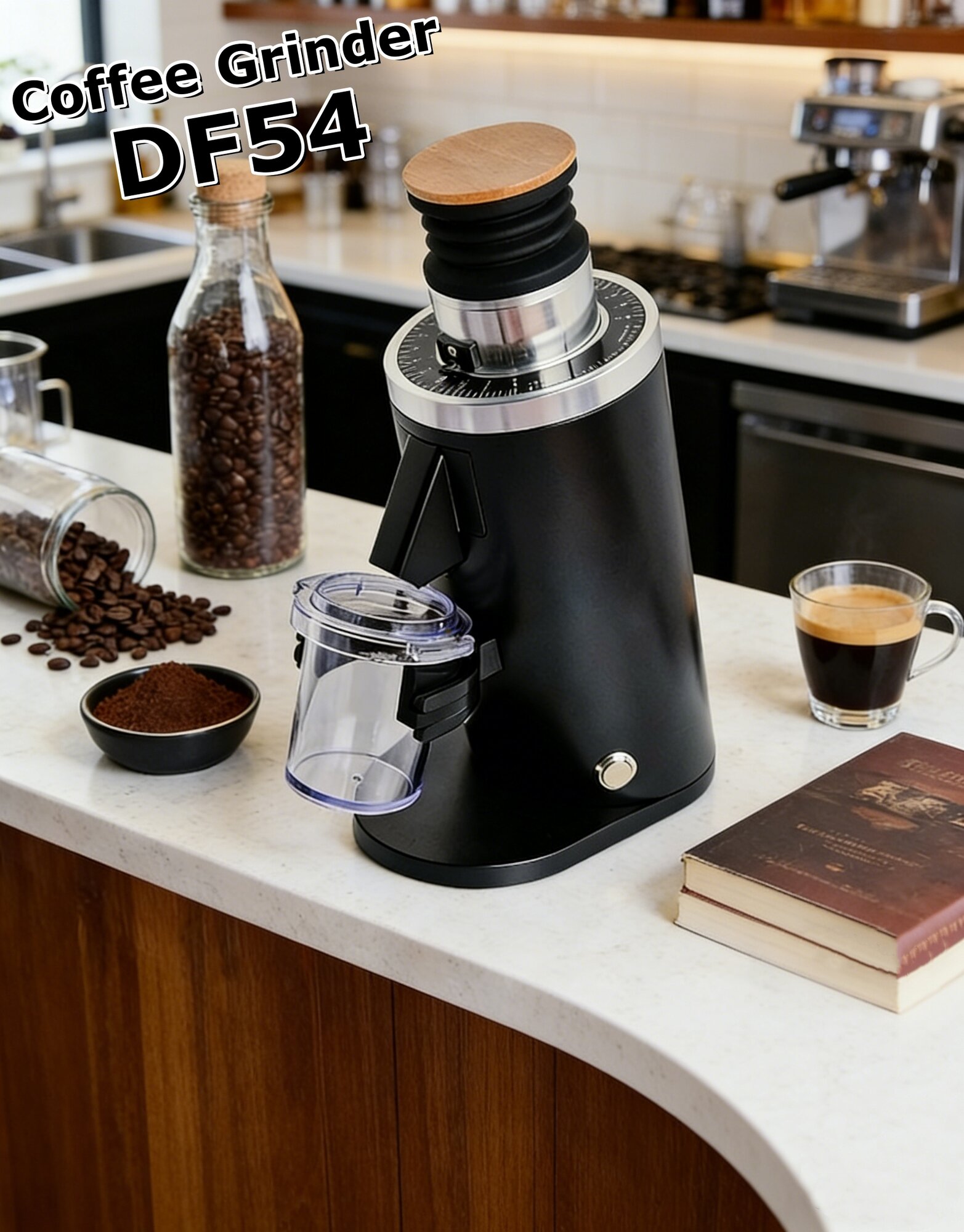 Электрическая Oднодозная Kофемолка DF54, Черный, Стальной Жернов, Espresso