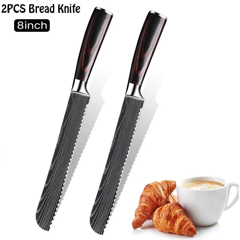 2 шт. Дамасский хлебный нож 8 дюймов, цвет: bread cutter2pcs
