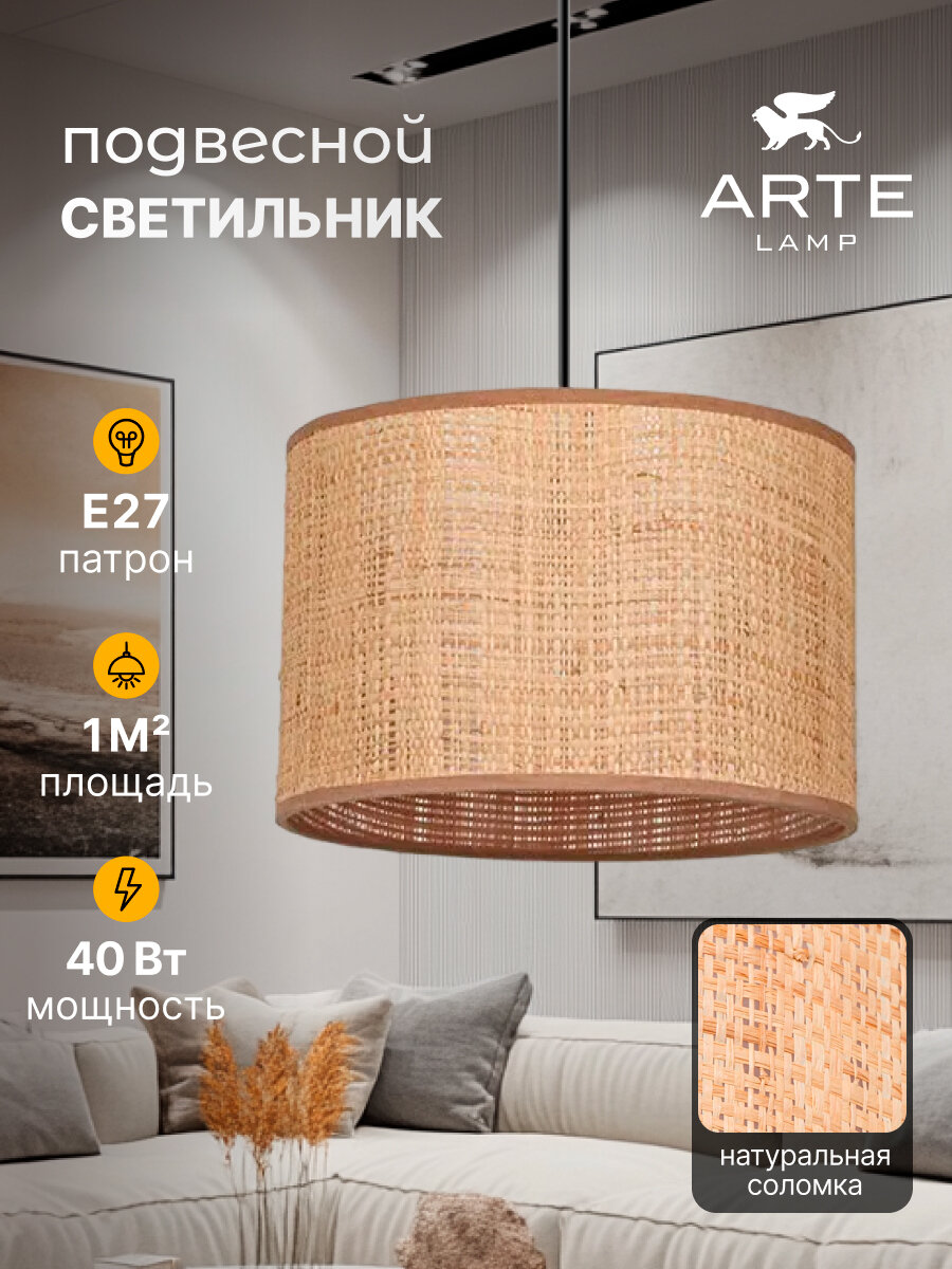Подвесной светильник Arte Lamp STRAW A7090SP-1BK, E27, 40 Вт, Чёрный