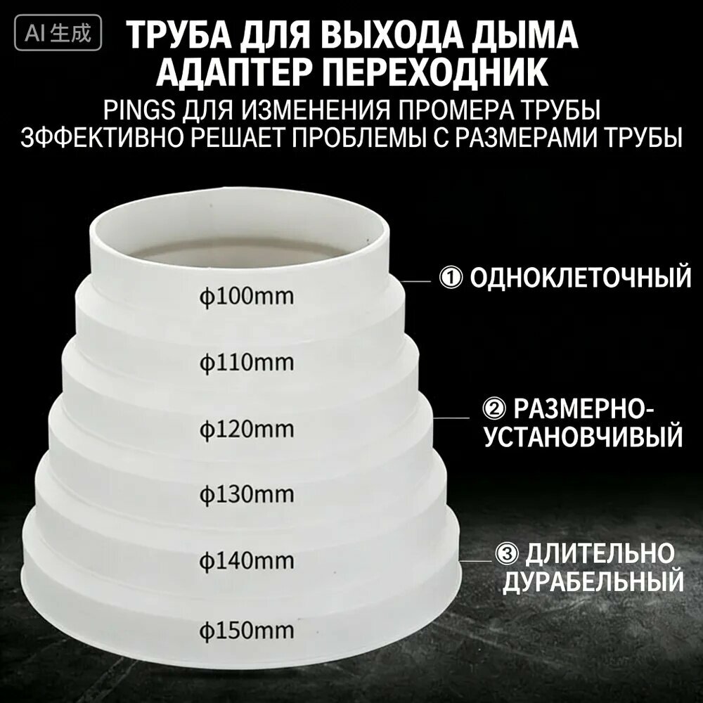Переходник (соединитель) круглых воздуховодов пластиковый универсальный 150/140/130/120/110/100mm
