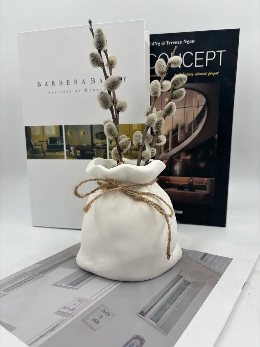 Декоративная гипсовая ваза-мешок для декора, для интерьера , для сухоцветов