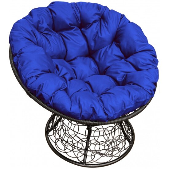 Кресло M-group Папасан ротанг черное + синяя подушка