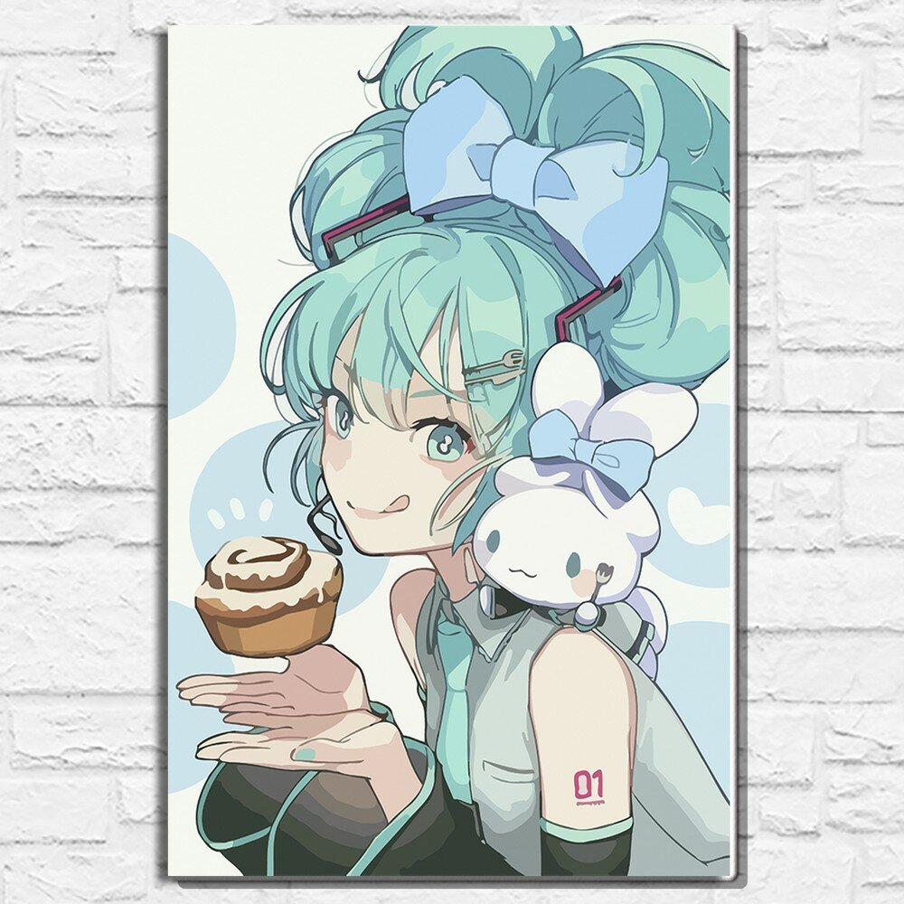 Картина по номерам на холсте аниме мику хацунэ (вокалоид, синаморолл, девушка) - 14903 60х40