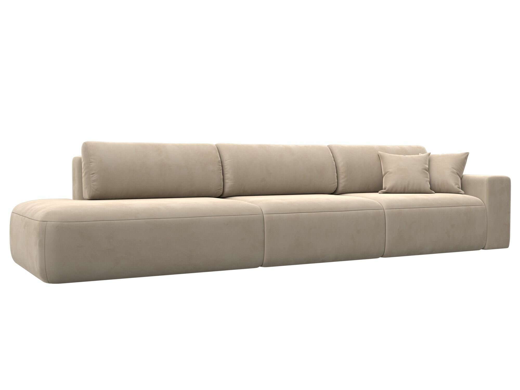 Диван прямой Лига-036 НПБ Модерн Лонг подлокотник справа, велюр, механизм еврокнижка, бежевый, 365x111x84см. Хит Диванов