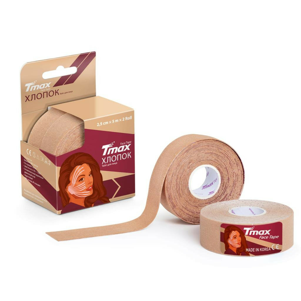 Тейп кинезиологический Tmax Beauty Tape 2.5 см х 5м, 2 рулона, 423240, бежевый