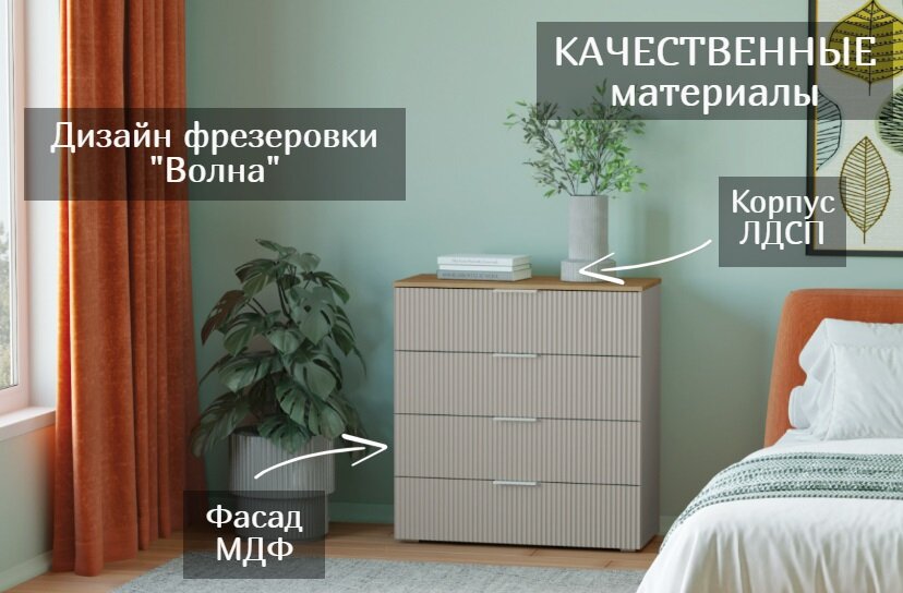 Комод Салерно Волна кашемир. Фасады МДФ с фрезеровкой 91*42*96 см (Twist-mebel) — фото 1