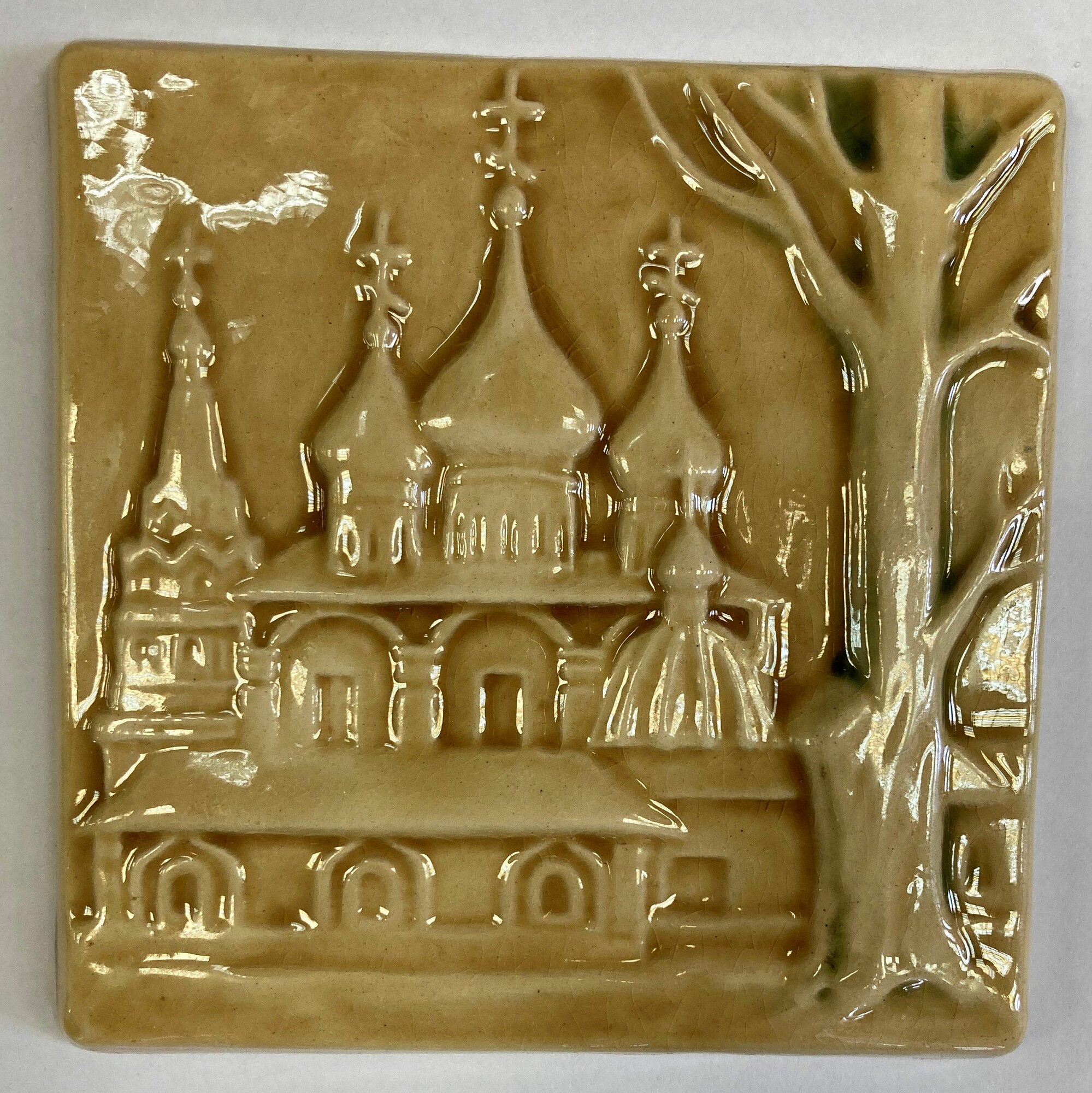 Панно "Церковь Спаса "12х12 см; керамика; ручная работа;