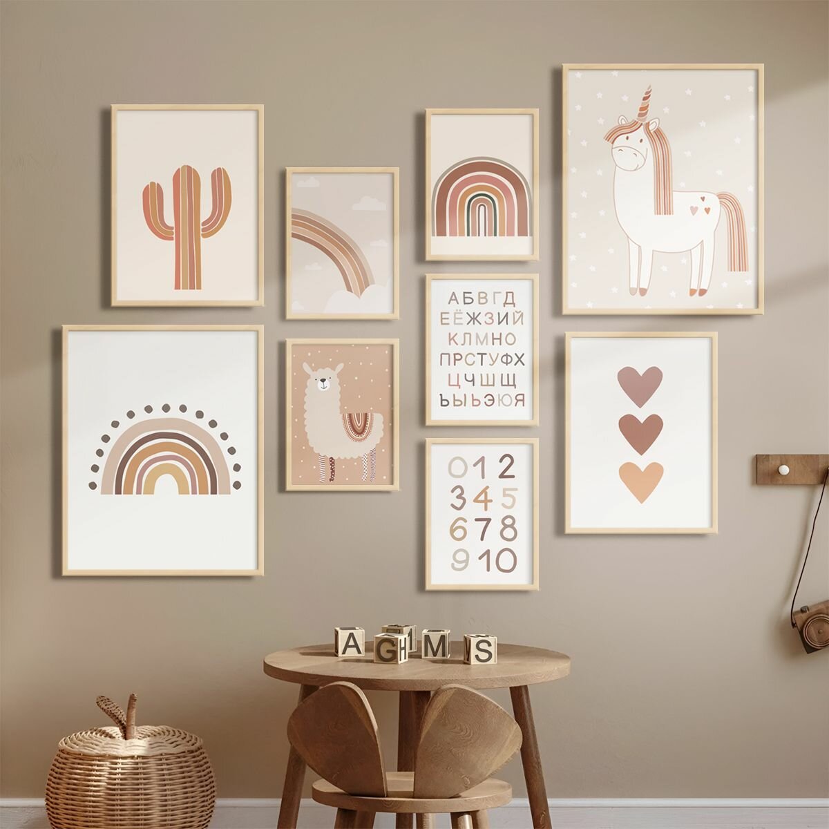 Постер 9 шт без рамки "Числа и буквы для детей" набор картин для интерьера