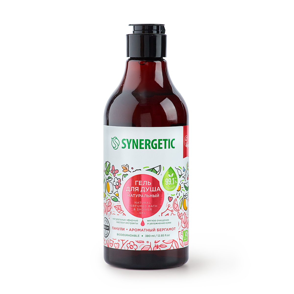 Гель для душа Synergetic "Пачули и Ароматный Бергамот", для всех типов кожи, 380 мл