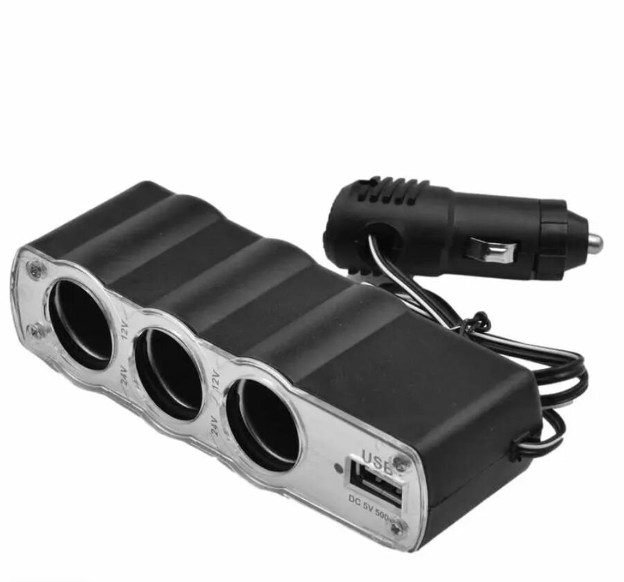 Автомобильный Разветвитель прикуривателя IN- CAR , 3 гнезда + USB, 12/24 ВА