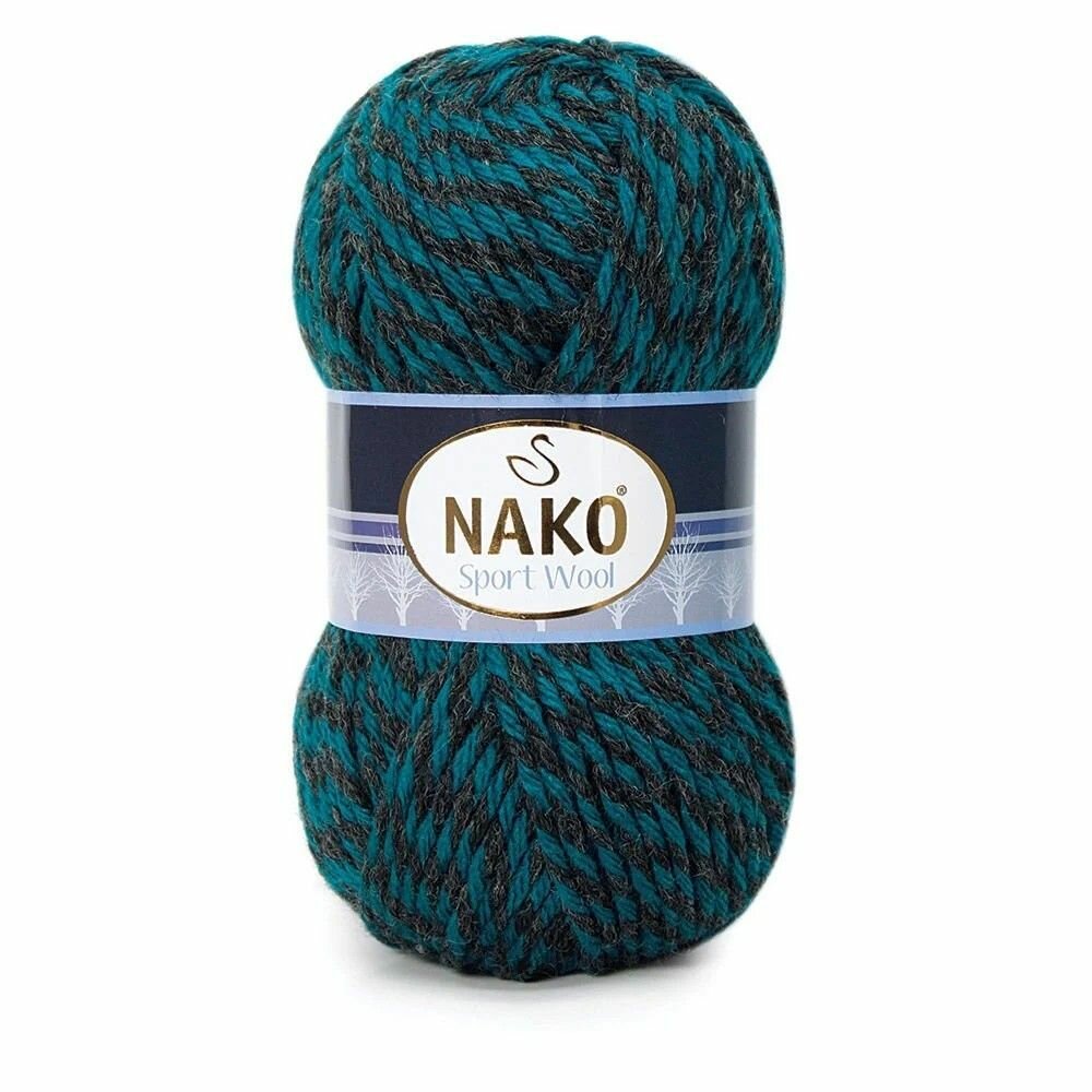 Пряжа Sport wool Nako, мор. волна/маренго меланж - 21341, 25% шерсть, 75% премиум акрил, 5 мотков, 100 г, 120 м.