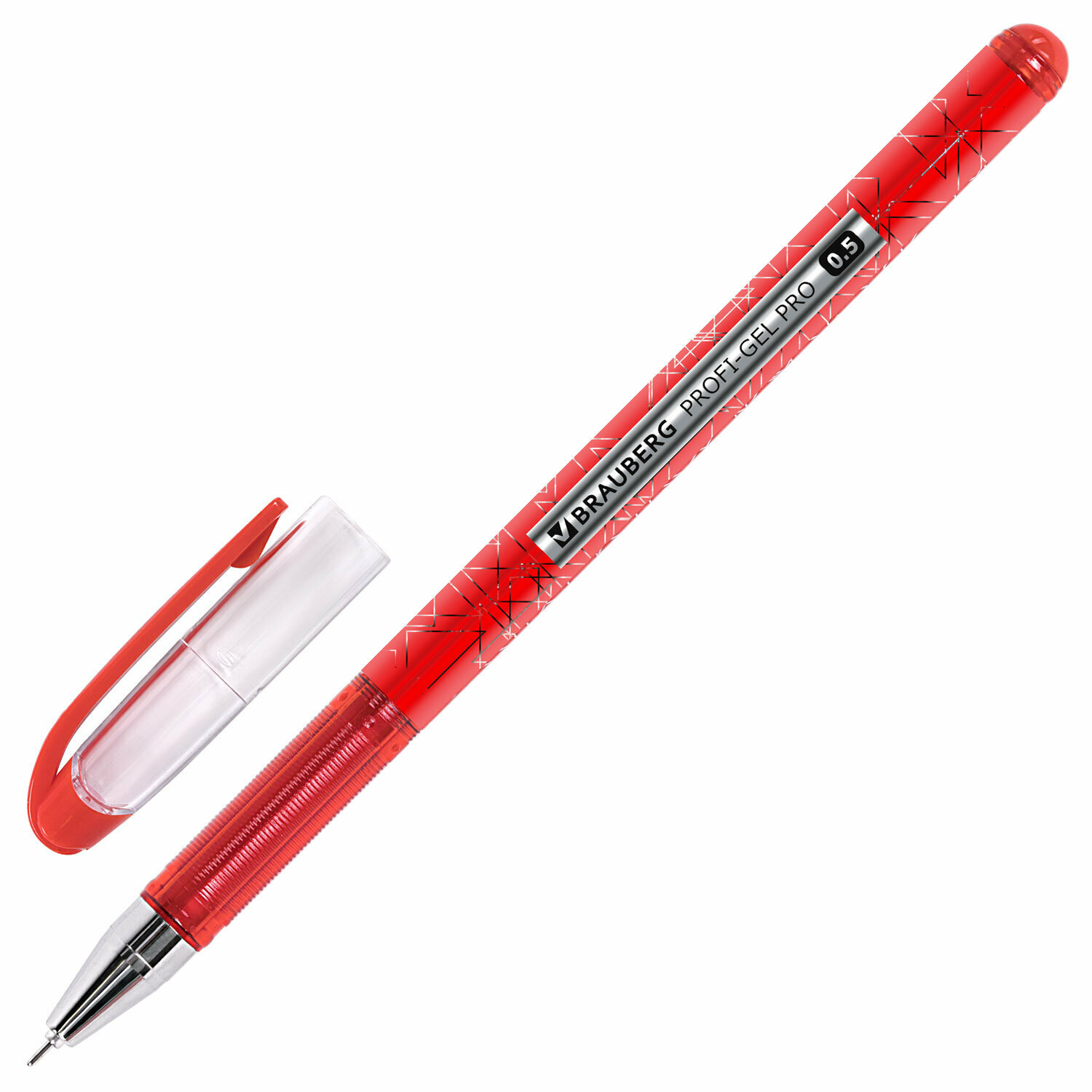 Ручка гелевая BRAUBERG "Profi-Gel PRO", красная, линия письма 0,4 мм, игольчатый наконечник 0,5 мм, печать на корпусе, 144126 (упаковка 12 шт.)